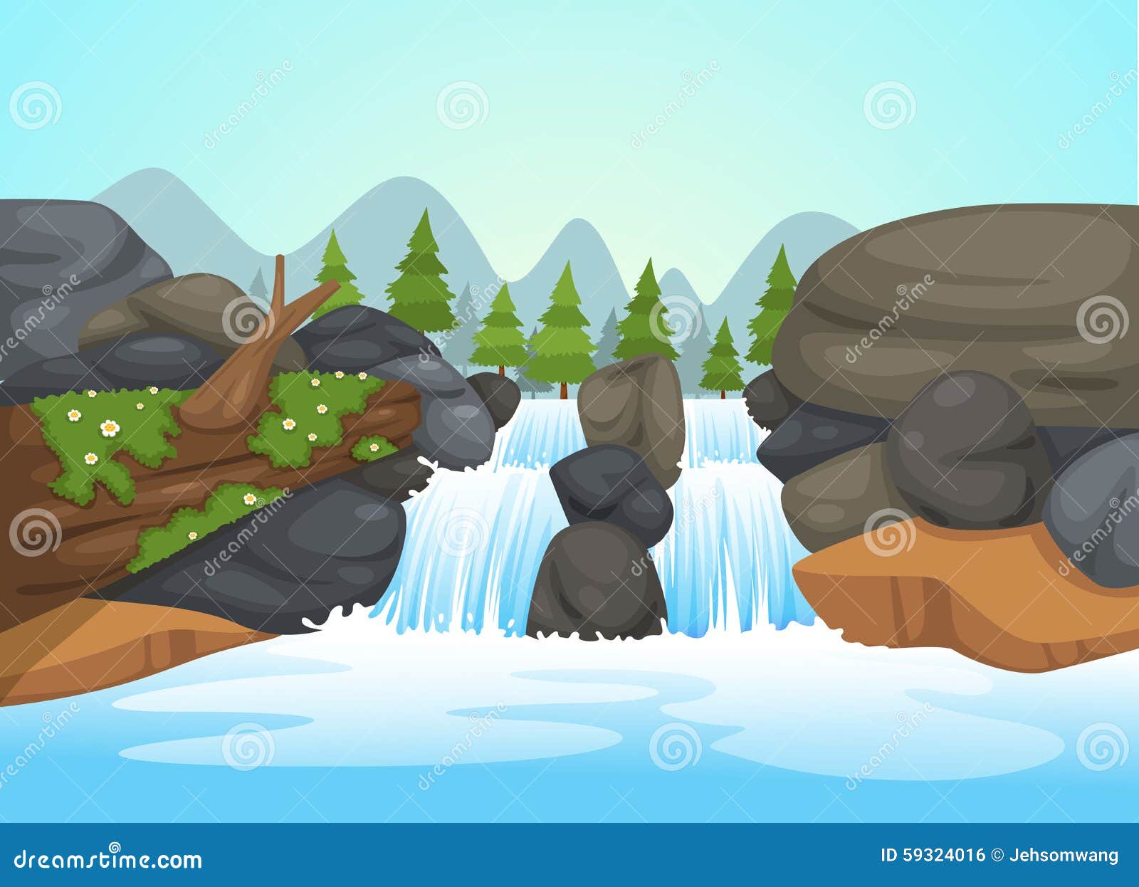 Waterfall landscape vector stock vector. Illustration of beauty - 59324016