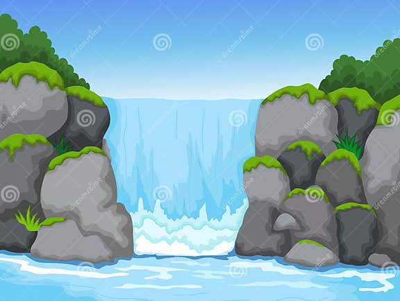 Waterfall with Landscape View Background Stock Illustration ...