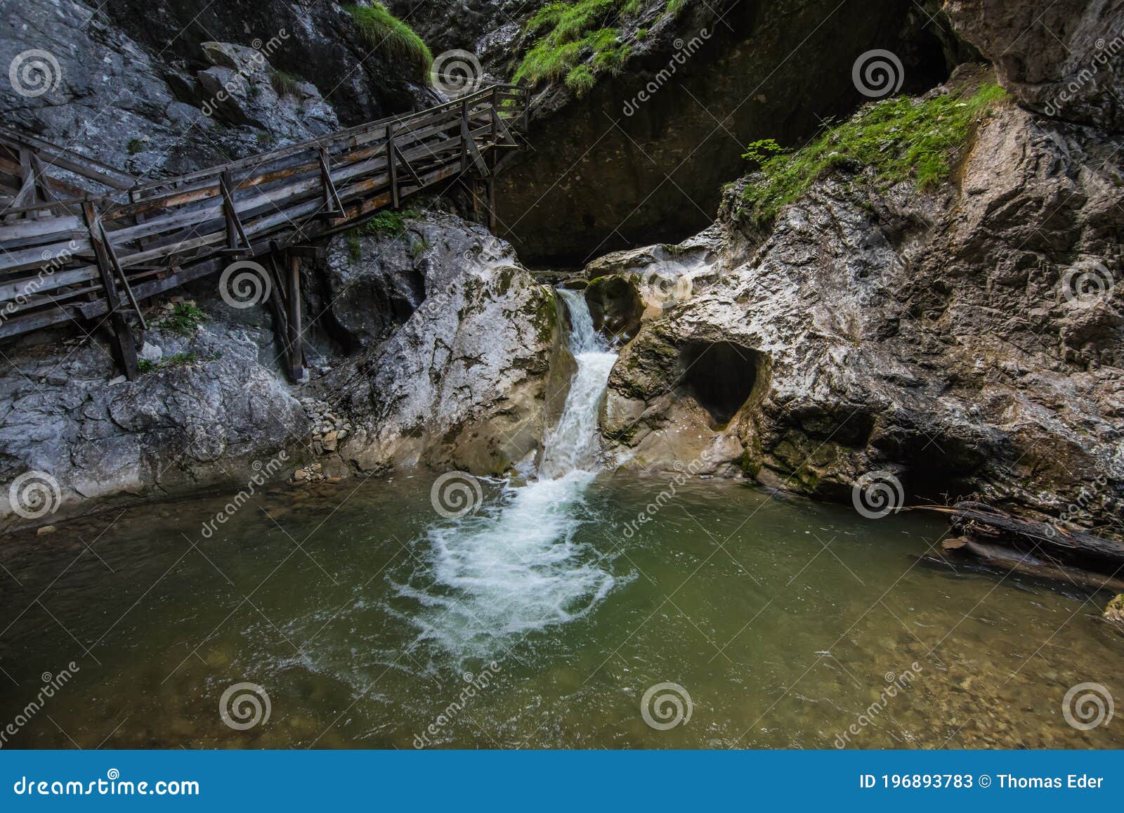 Waterfall and Large Basin with Clear Water Stock Image - Image of creek ...