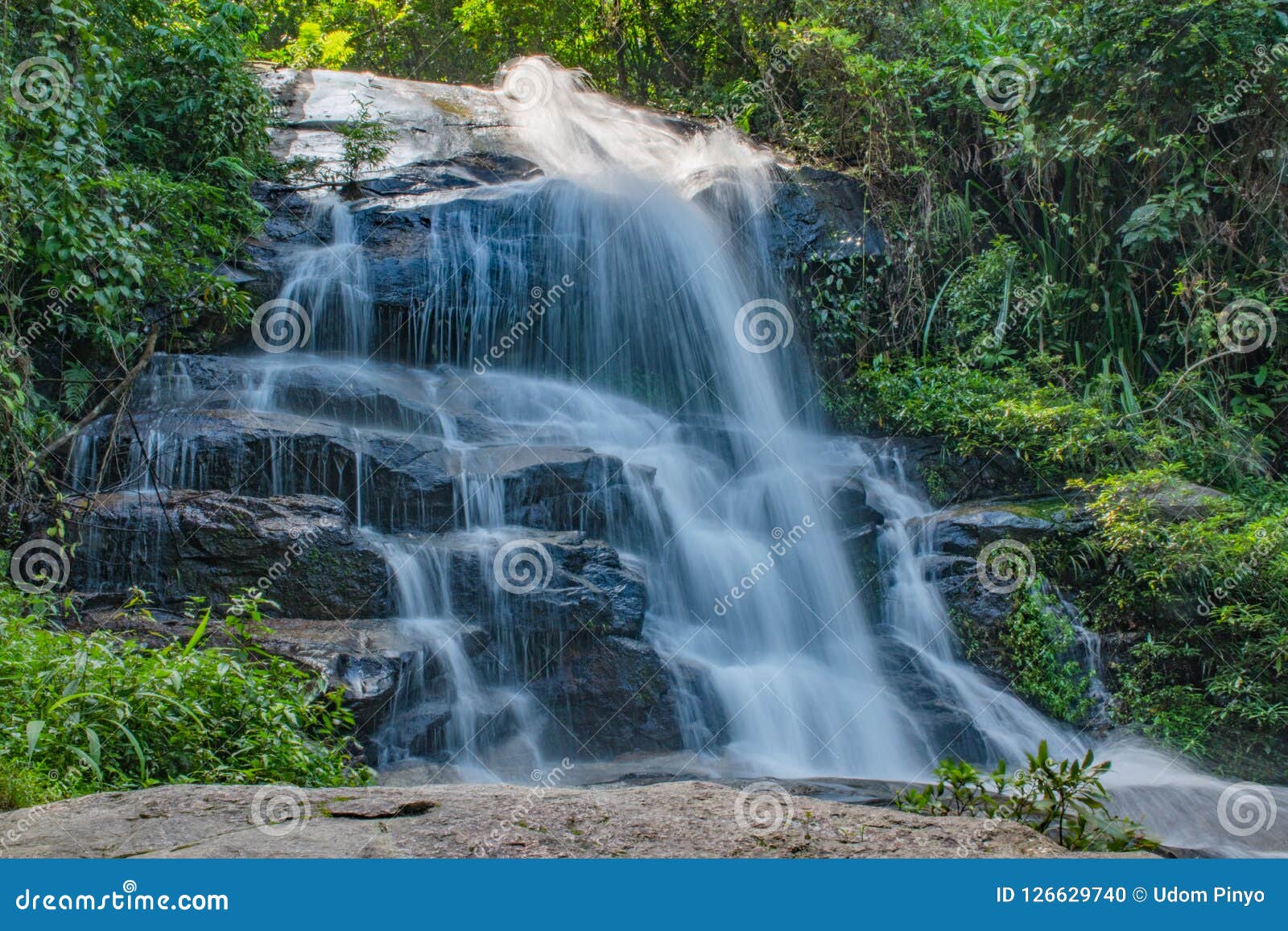 Waterfall through Layers of Rocks Stock Photo - Image of high, scenery ...