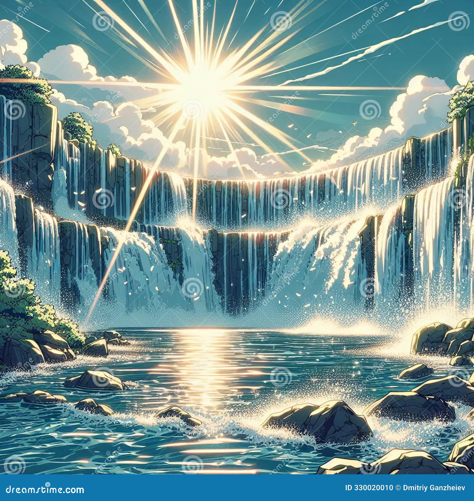 Waterfall of Light and Shadow Stock Illustration - Illustration of ...