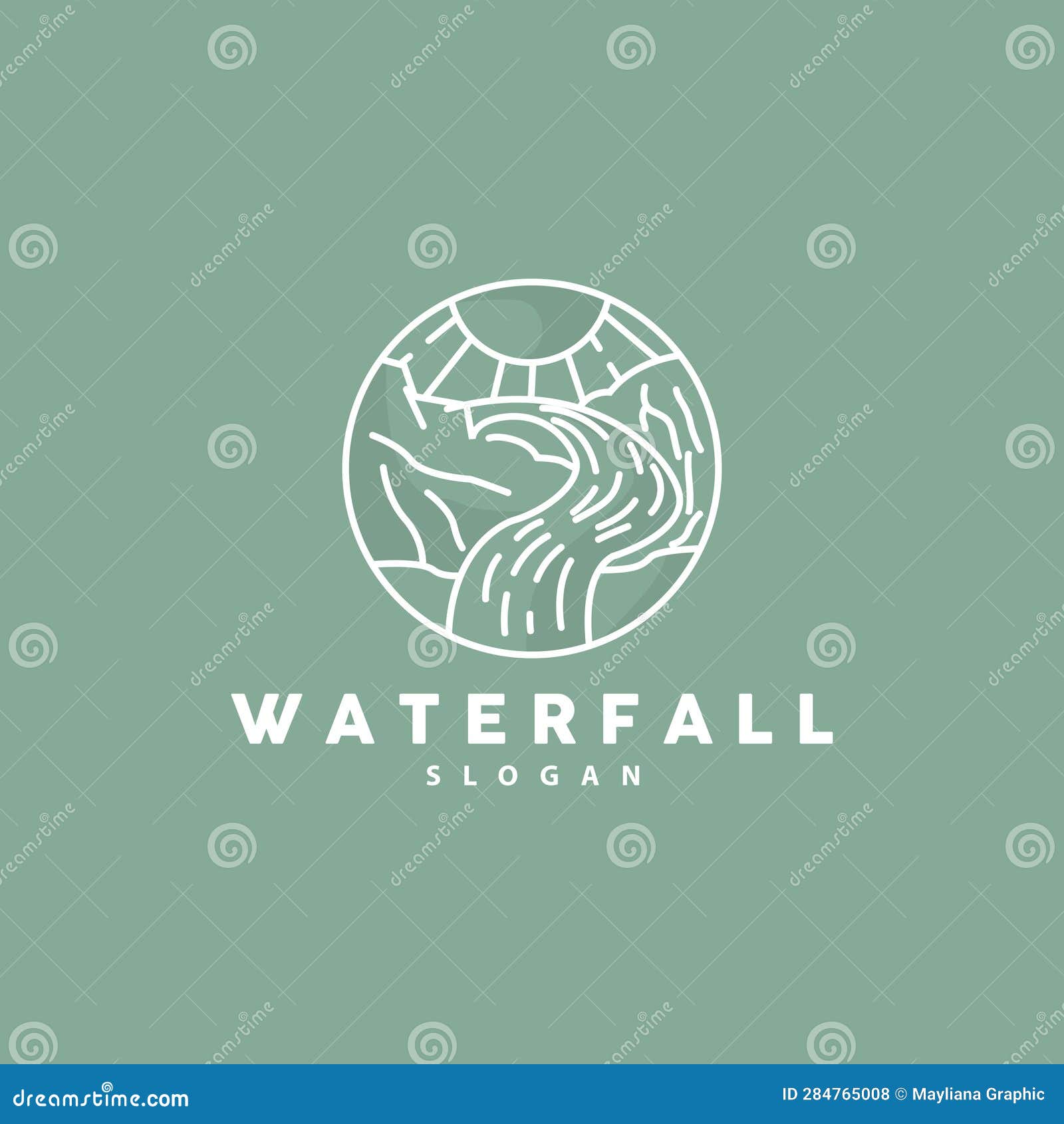 Waterfall Logo, River Mountain Forest Exploring Design Illustration ...