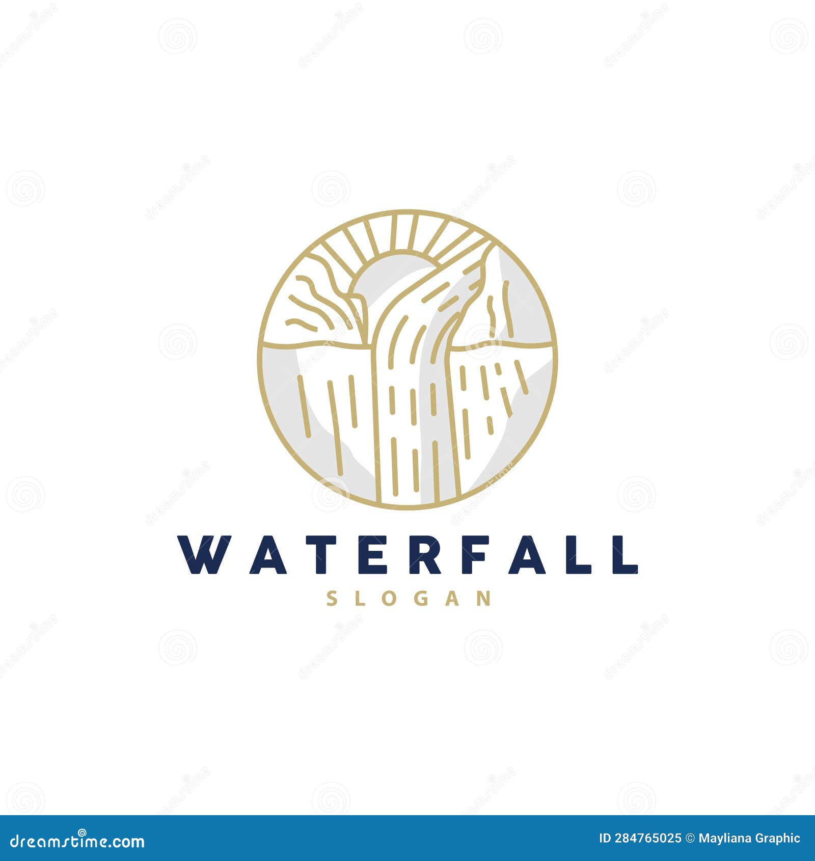 Waterfall Logo, River Mountain Forest Exploring Design Illustration ...