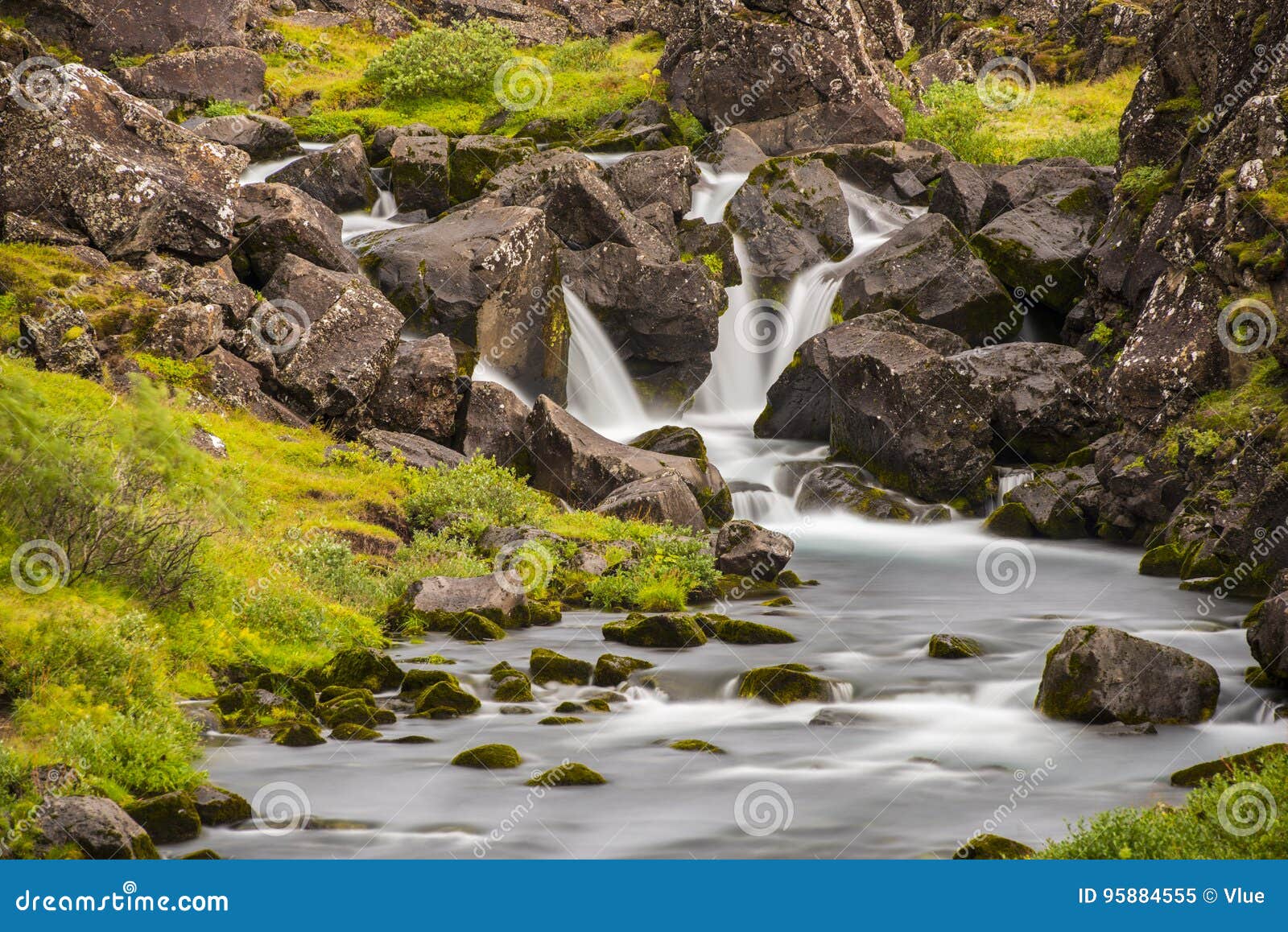 Waterfall Long Exposure Iwth Grass and Rocks Stock Image - Image of ...