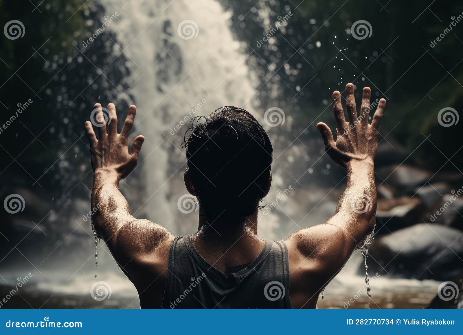 Waterfall Man Jungles Nature. Generate Ai Stock Illustration ...