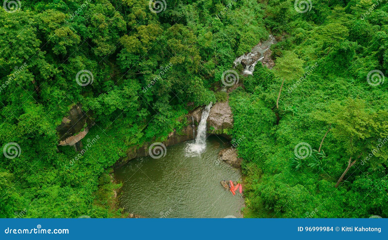 Waterfall in the Middle of the Forest. Bird Eye View , Drone Stock ...