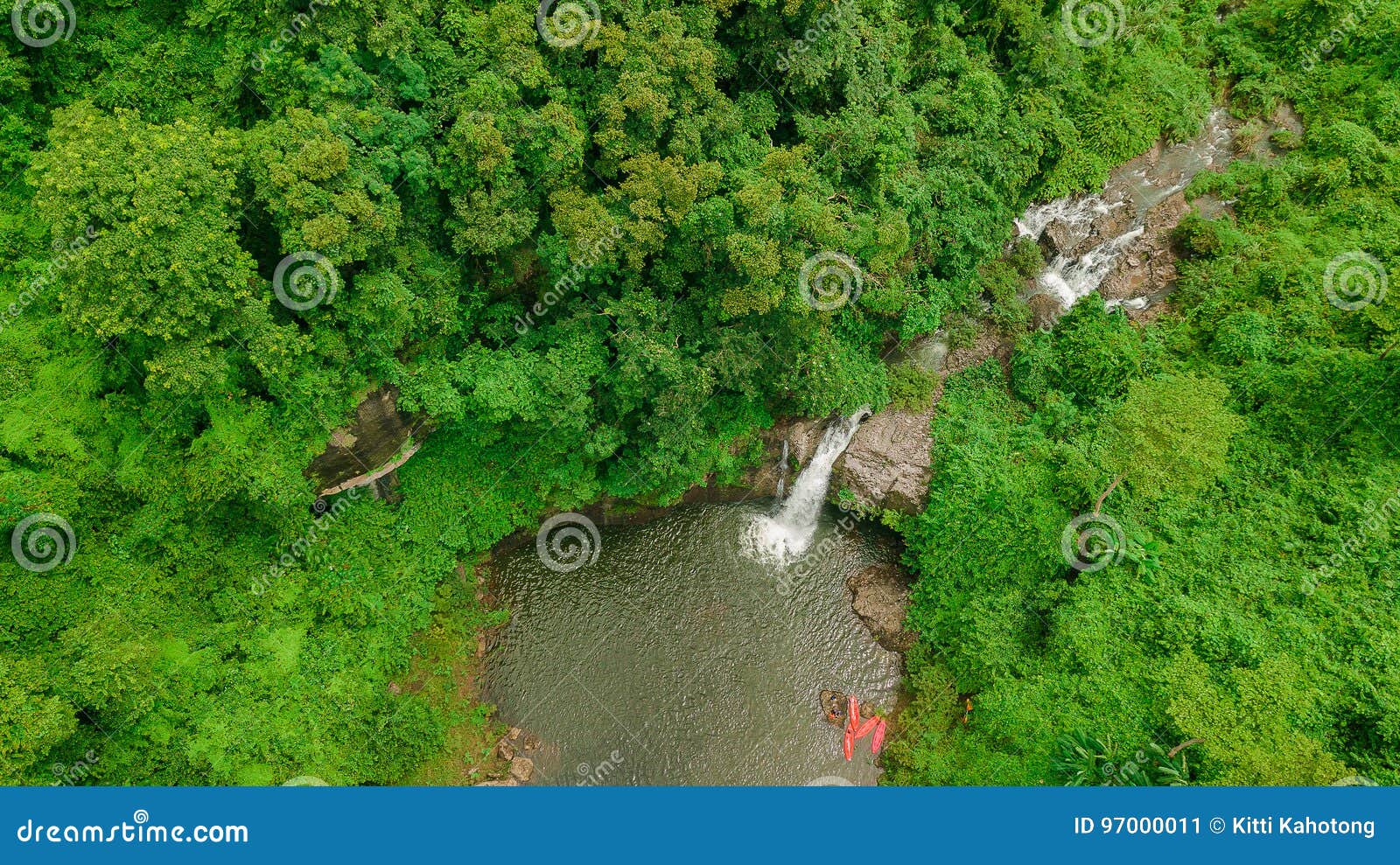 Waterfall in the Middle of the Forest. Bird Eye View , Drone Stock ...