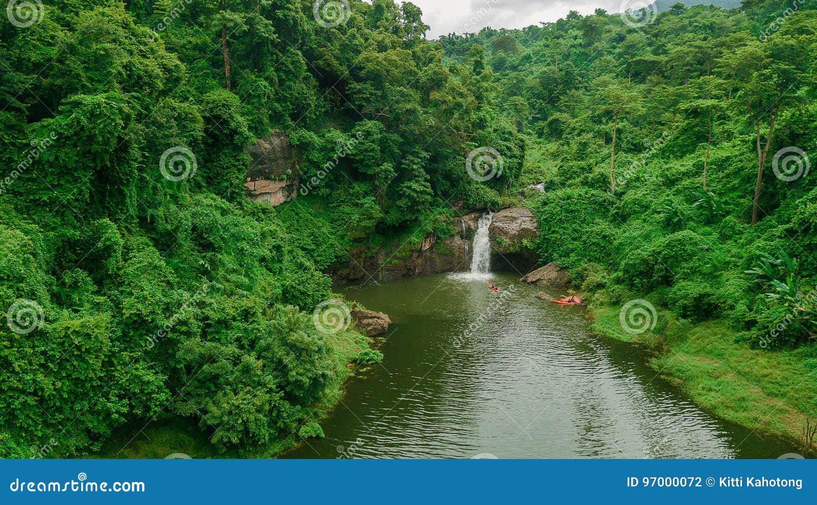 Waterfall in the Middle of the Forest. Bird Eye View , Drone Stock ...