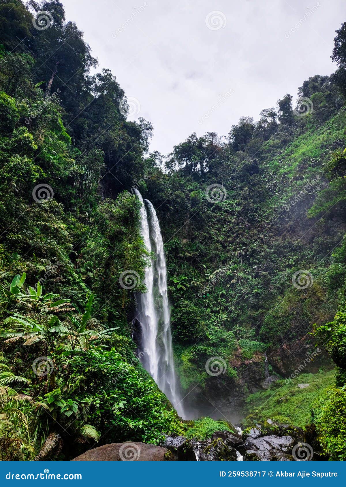 Waterfall in the Middle of the Forest with Two Streams of Waterfalls ...
