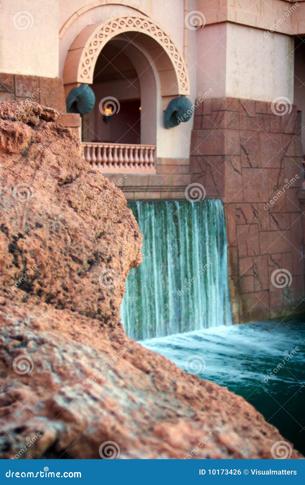 Waterfall on Modern Building Stock Photo - Image of luxurious, stone ...