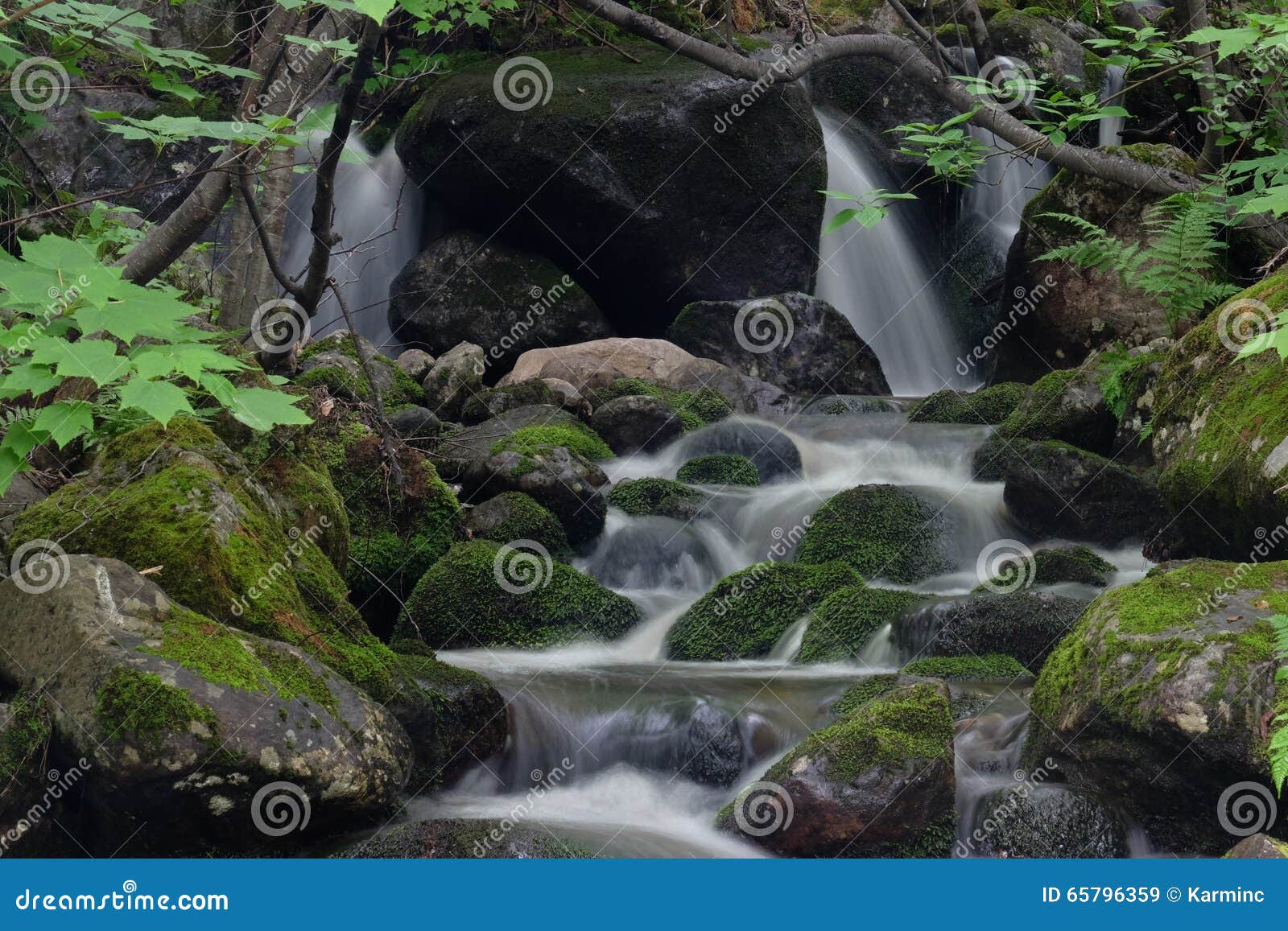 Waterfall and Moss-covered Rocks Stock Image - Image of small, water ...