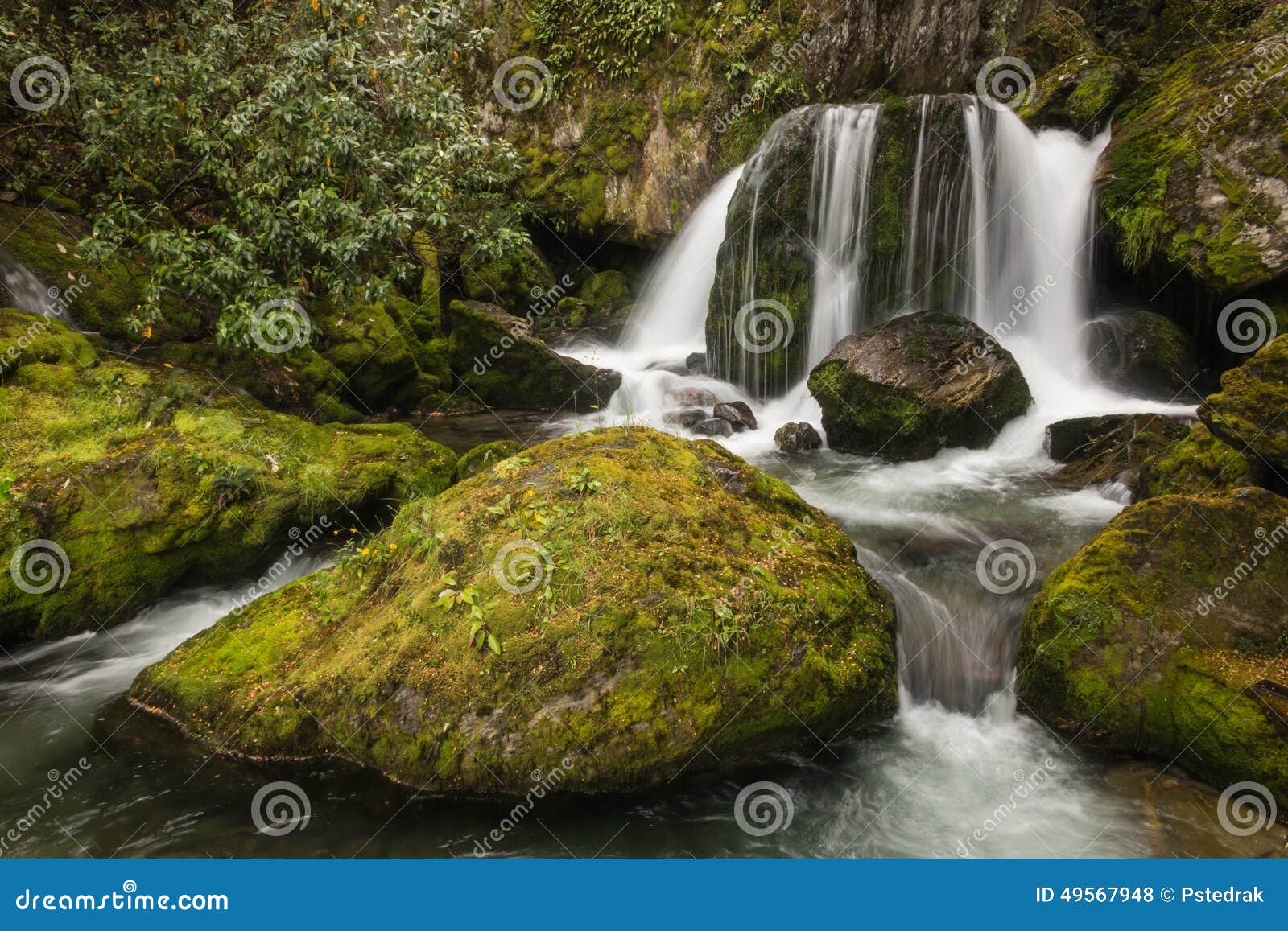 Waterfall with mossy rocks stock photo. Image of serene - 49567948