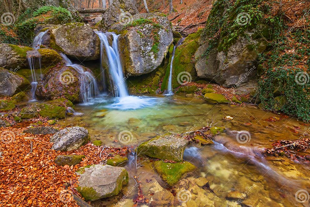 Waterfall on Mountain Brook Flow through Canyon Stock Photo - Image of ...