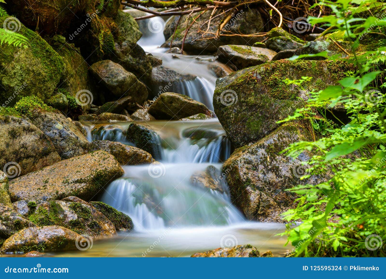 Waterfall on brook stock photo. Image of bush, stone - 125595324