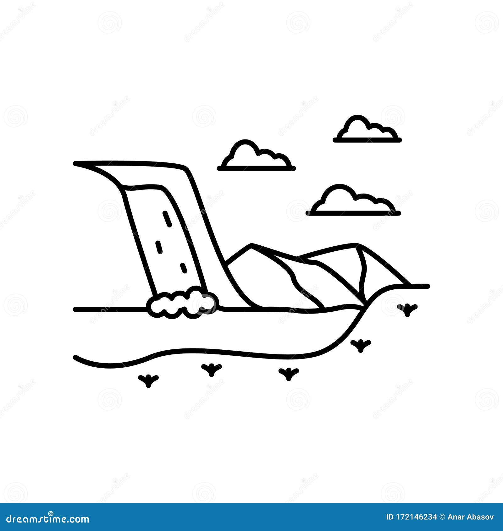 Waterfall, Mountain, Cloud Icon. Simple Line, Outline Vector Elements ...