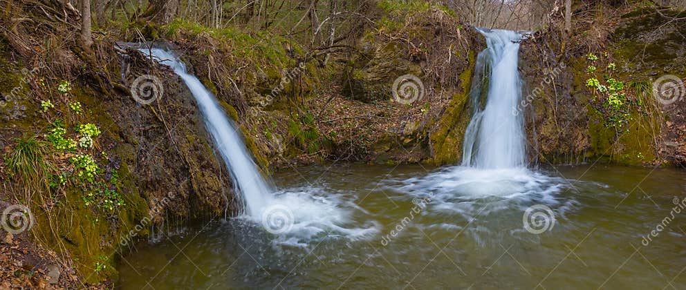 Waterfall on Mountain River Fall into Pool Stock Photo - Image of ...