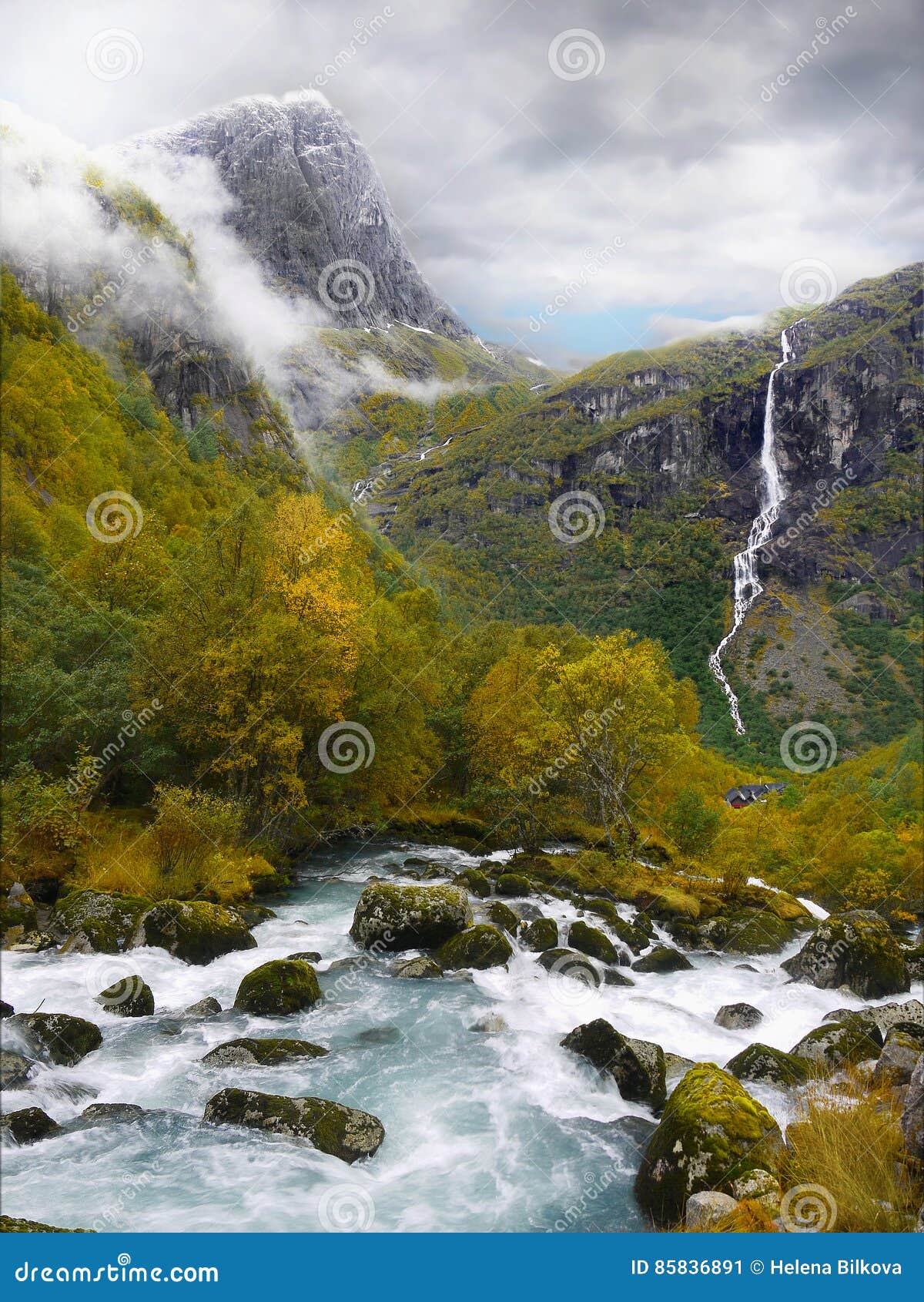 Waterfall and Mountain River Landscape Stock Image - Image of ...