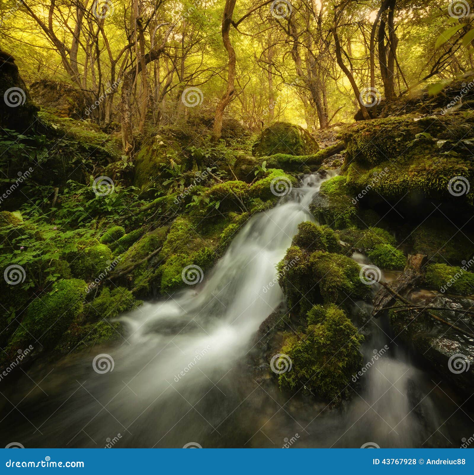 Waterfall on Mountain River with Moss on Rocks Stock Photo - Image of ...