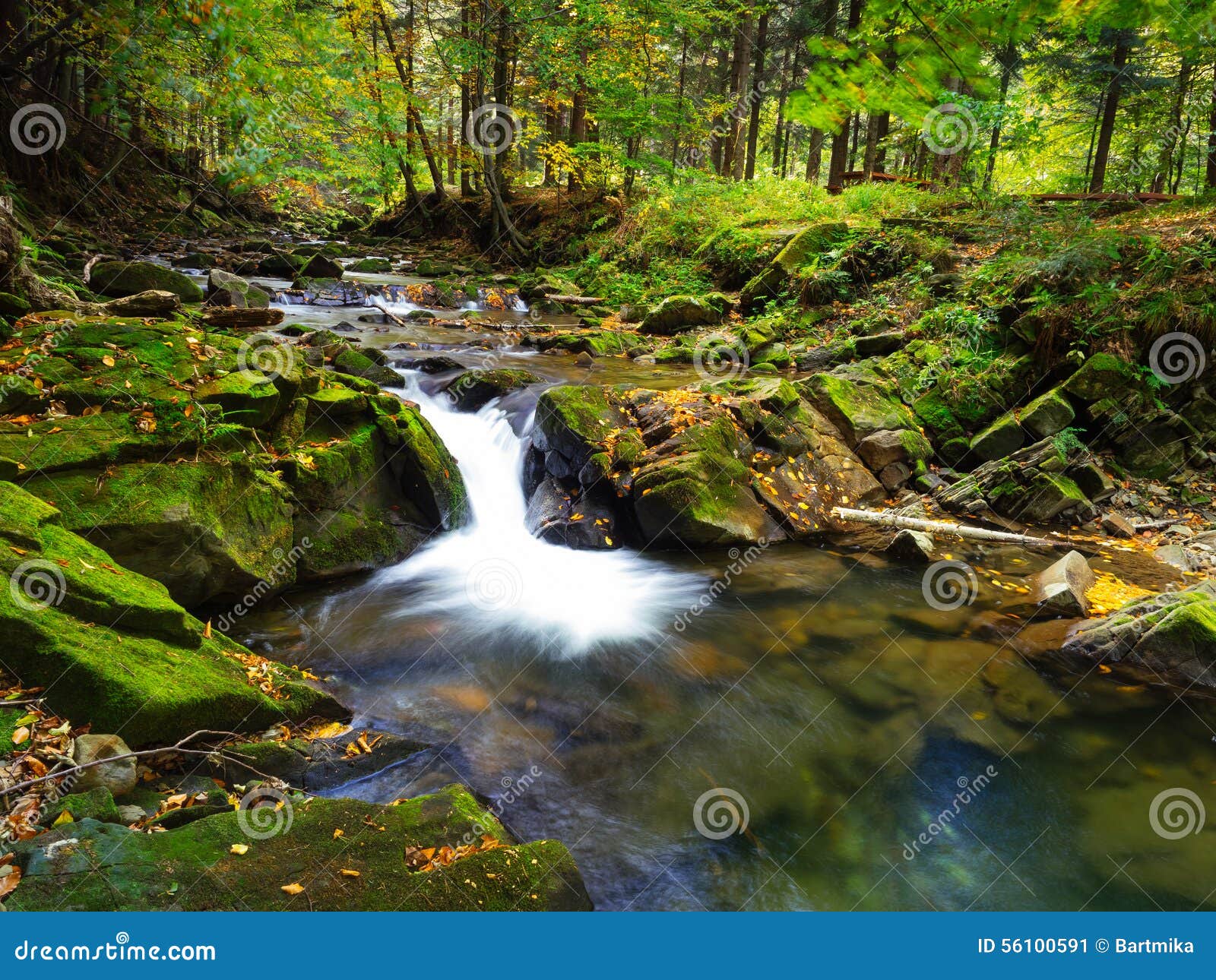 Waterfall on Mountain River with Moss on Rocks Stock Image - Image of ...