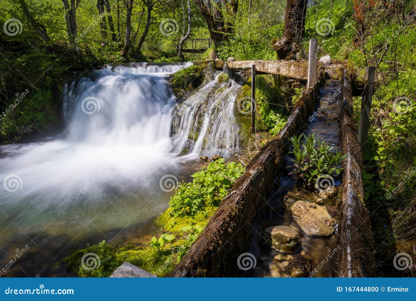 Waterfall on a Mountain River in Spring Stock Photo - Image of meadow ...