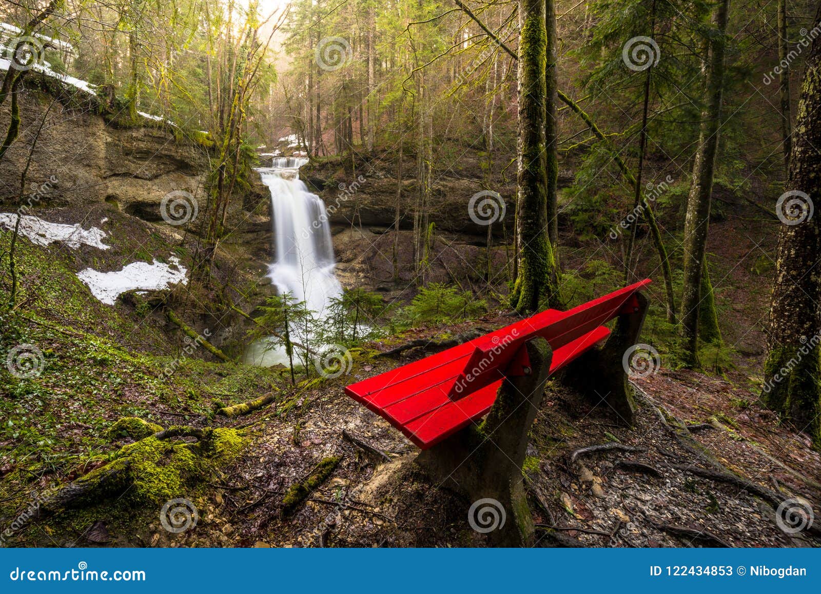 Waterfall at Mountain River in Spring Stock Image - Image of area, hill ...