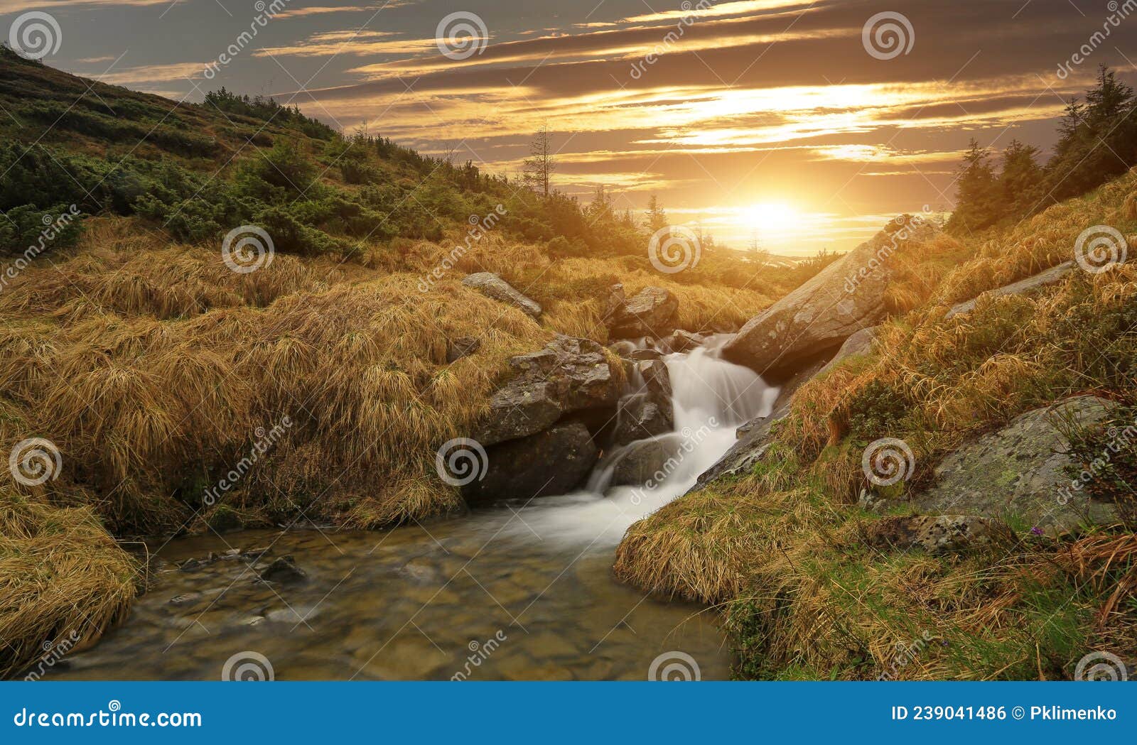 Waterfall on Mountain Stream Stock Photo - Image of flow, cascade ...