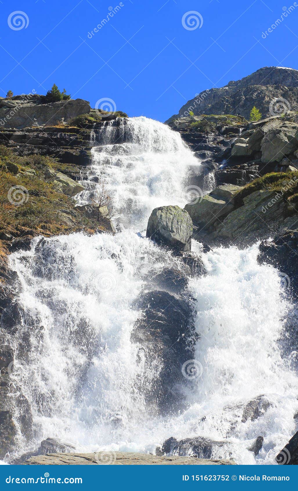 Waterfall in Mountain in Summer Stock Photo - Image of rocks, stones ...