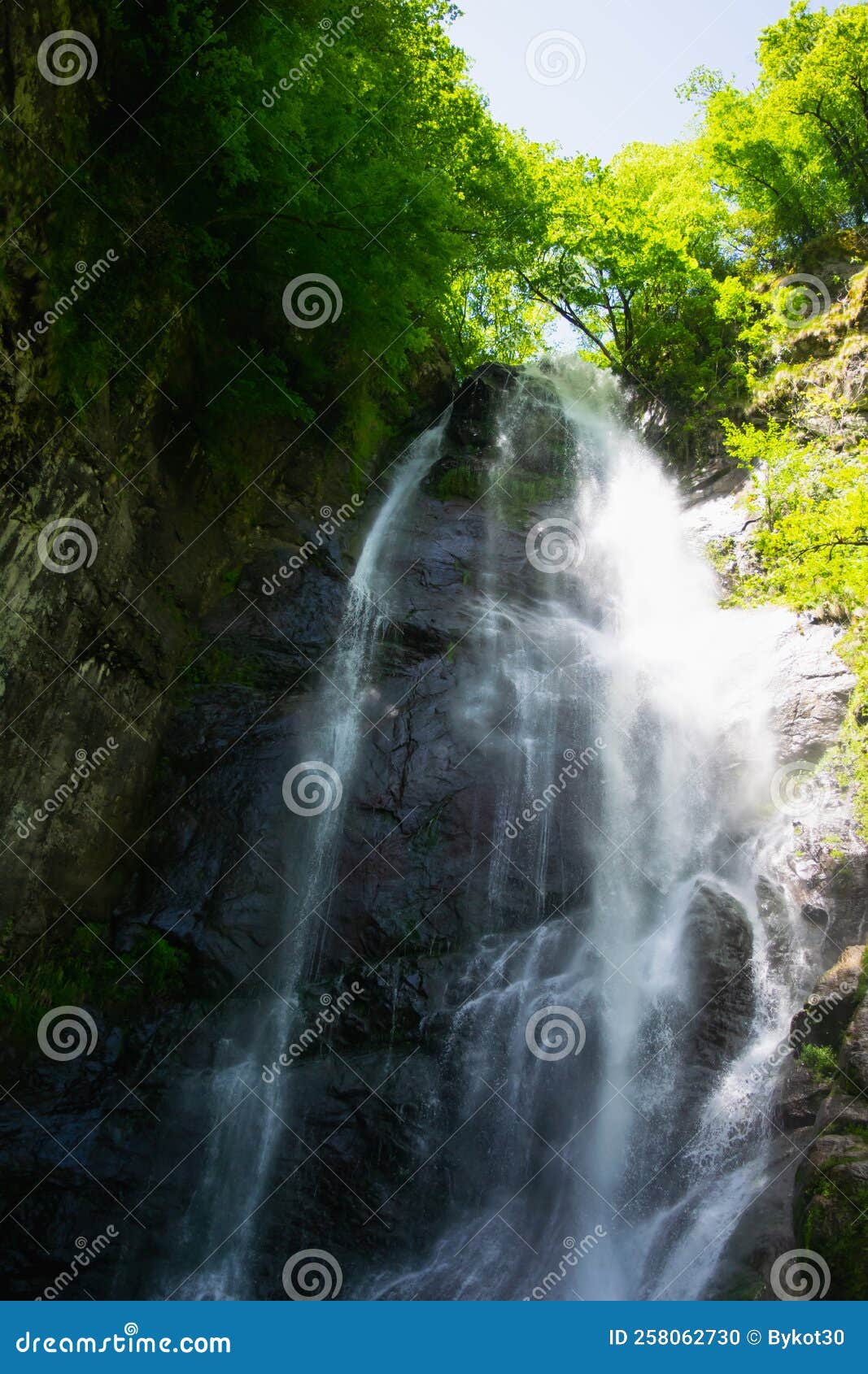 Big Waterfall in the Mountains. Bottom View. Streams of Water Stock ...