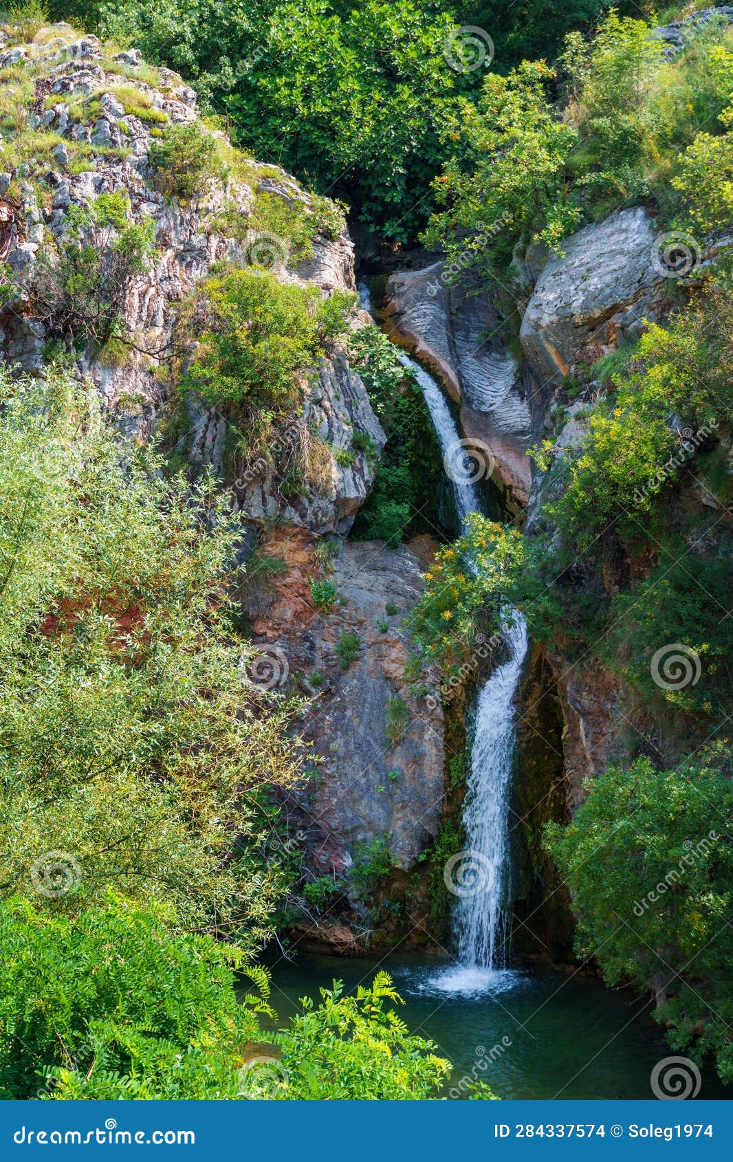 Waterfall in the Mountains, Beautiful Summer Bright Landscape Stock ...