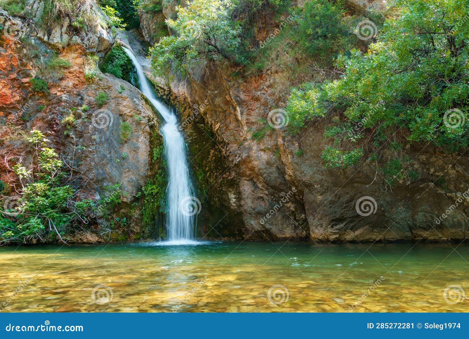 Waterfall in the Mountains, Beautiful Summer Bright Landscape Stock ...