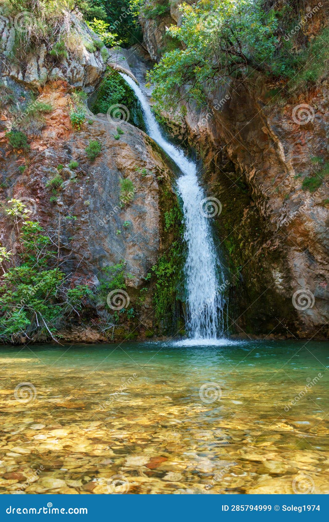 Waterfall in the Mountains, Beautiful Summer Bright Landscape Stock ...