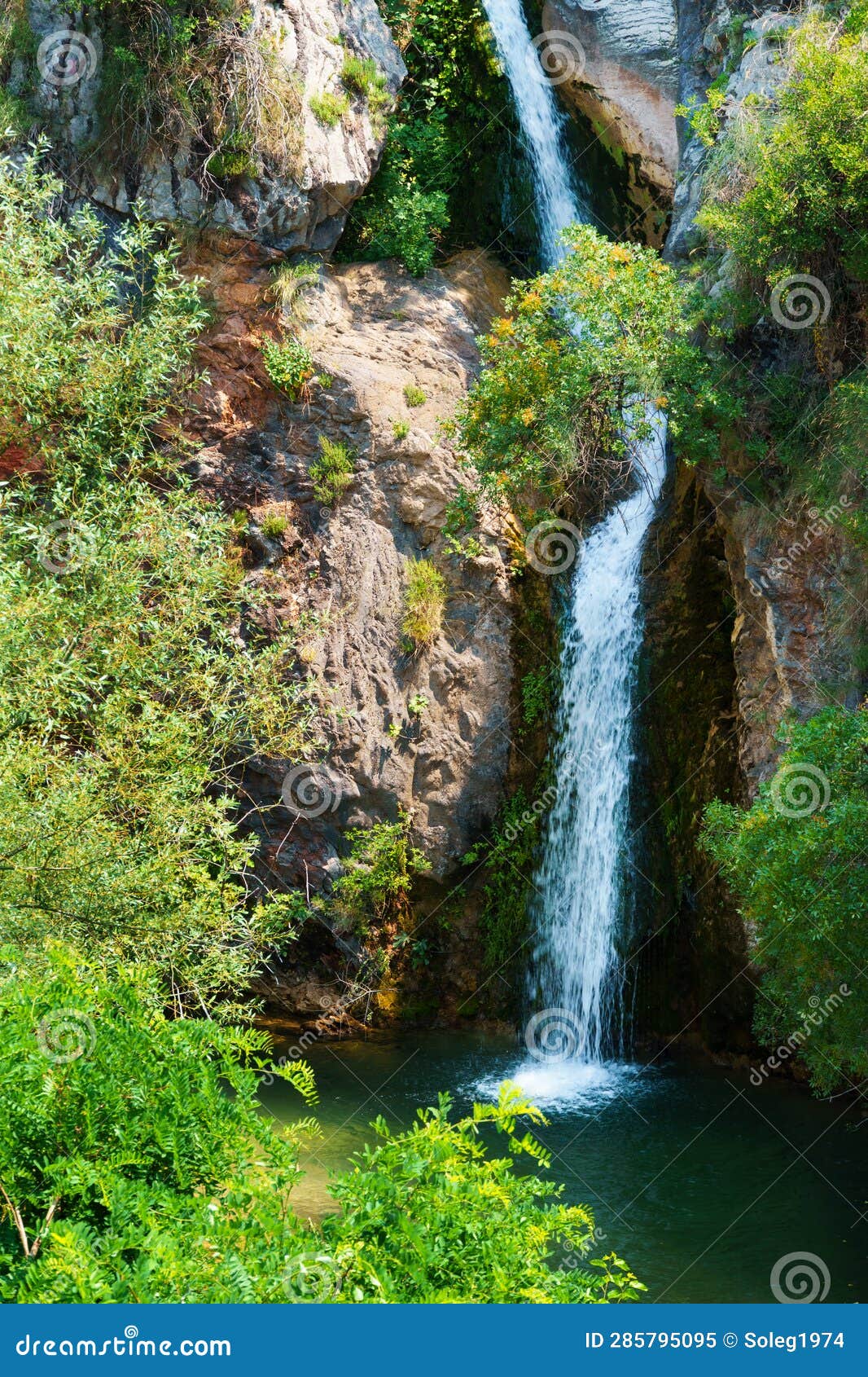 Waterfall in the Mountains, Beautiful Summer Bright Landscape Stock ...
