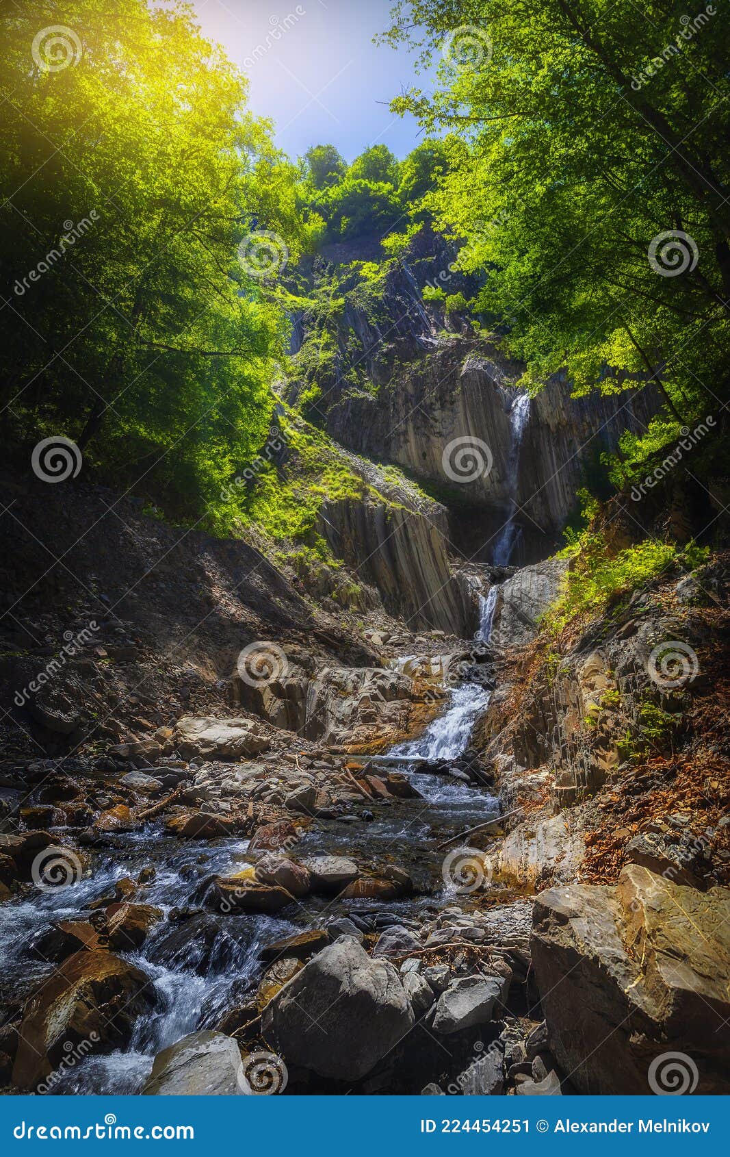 Waterfall in the Mountains in Summer Stock Image - Image of fall ...