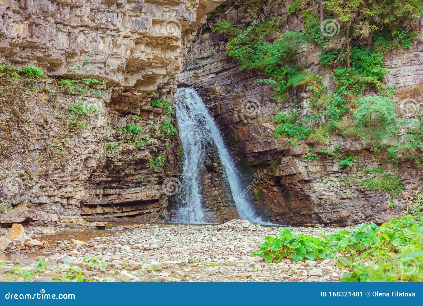 Waterfall among the Mountains Stock Image - Image of rock, recession ...
