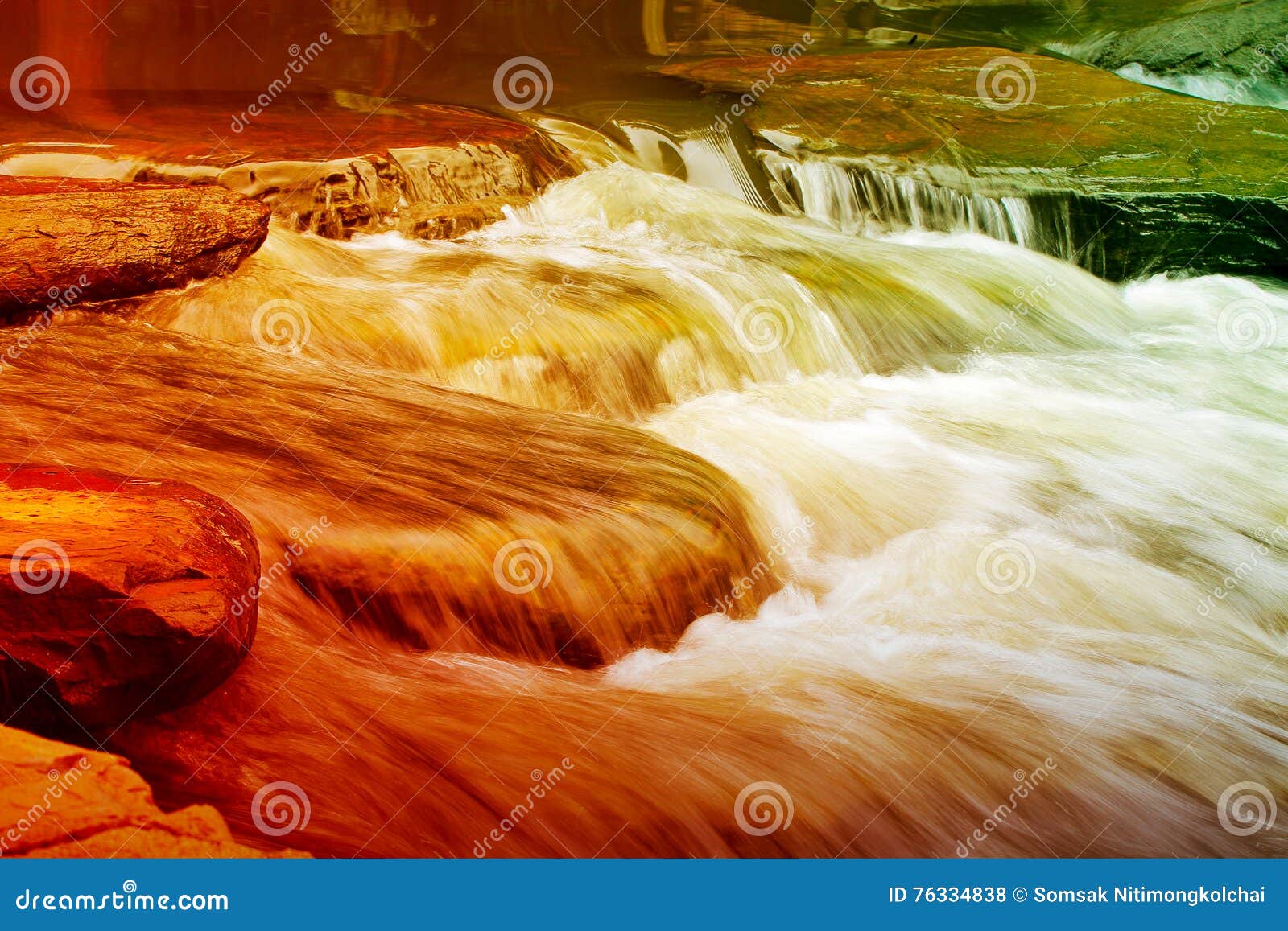 Waterfall Multicolor Flow Over Stone in the River Stock Photo - Image ...