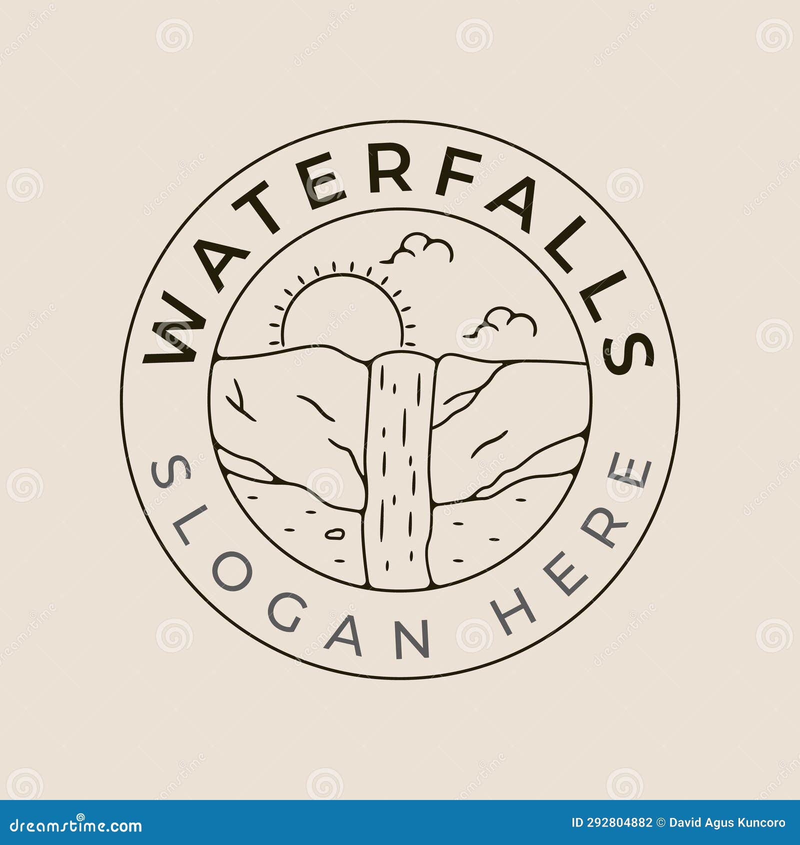 Waterfall National Park Line Art Logo Vector with Emblem Illustration ...