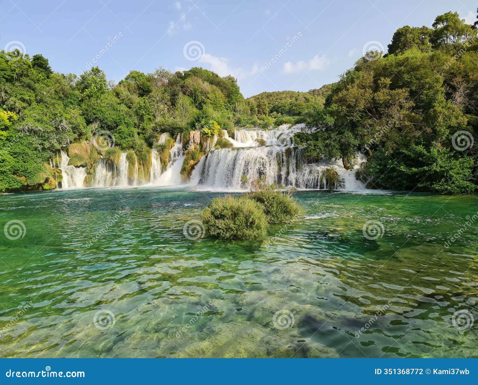 Waterfall and Nature White Clouds Blue and Green Composition Stock ...