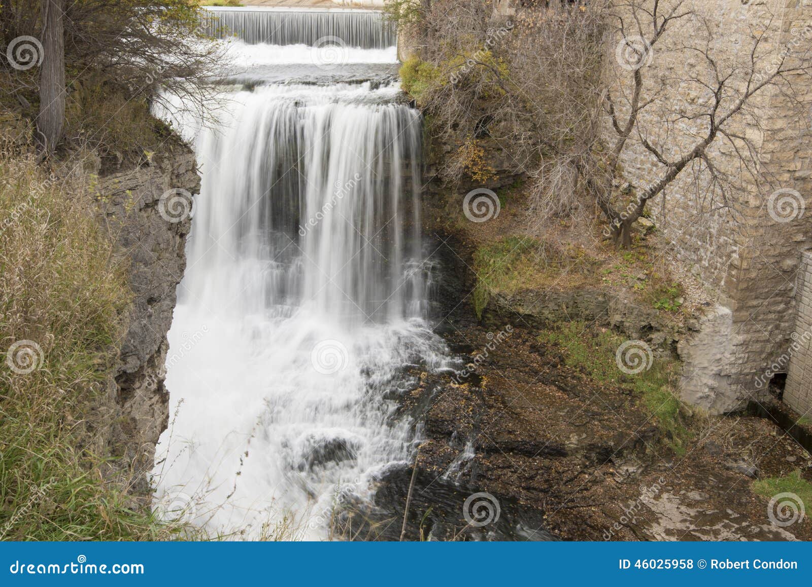 Waterfall Near Old Building Stock Photo - Image of waterfall, trees ...