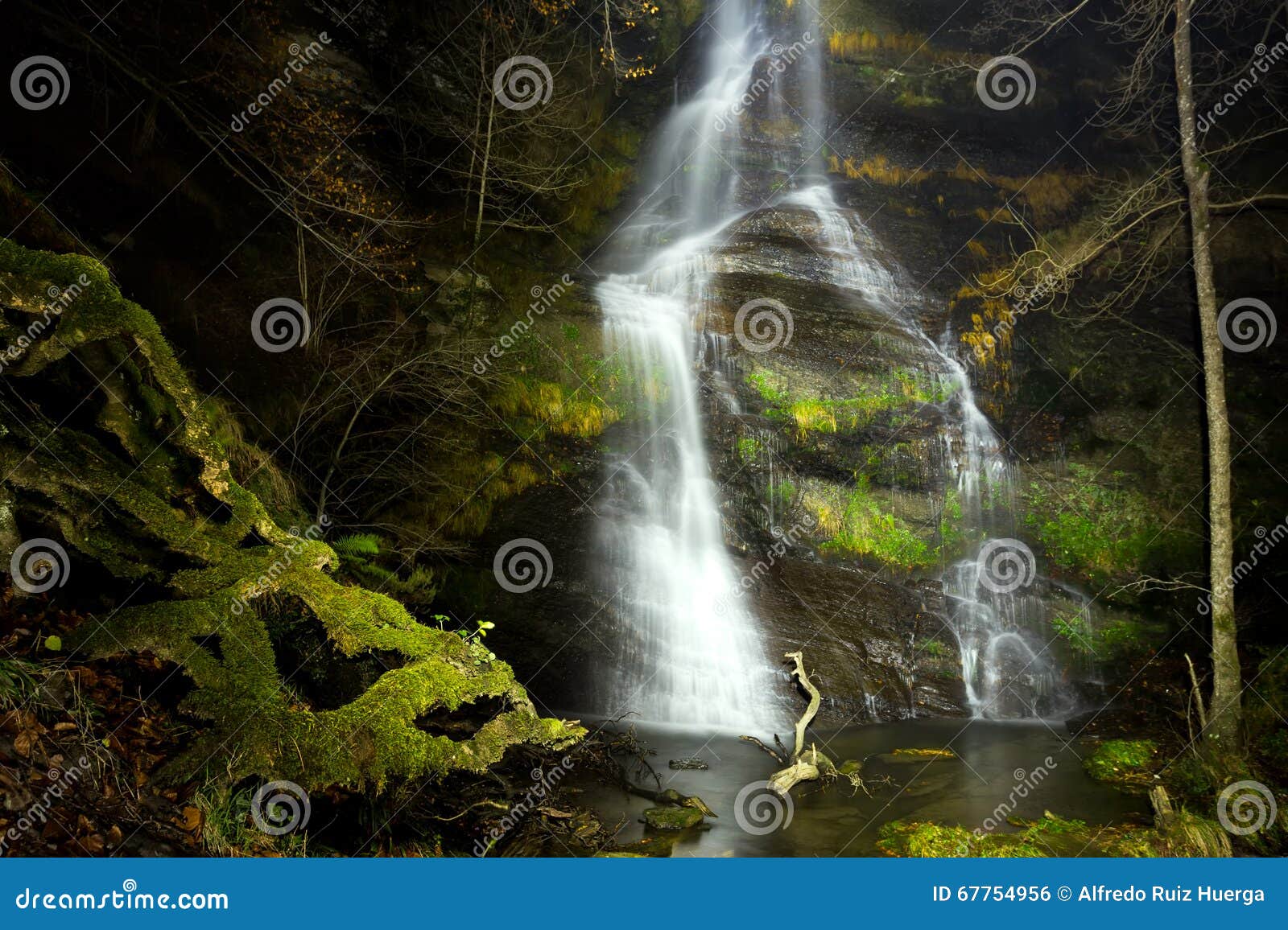 Waterfall at night stock photo. Image of vegetation, rainforest - 67754956
