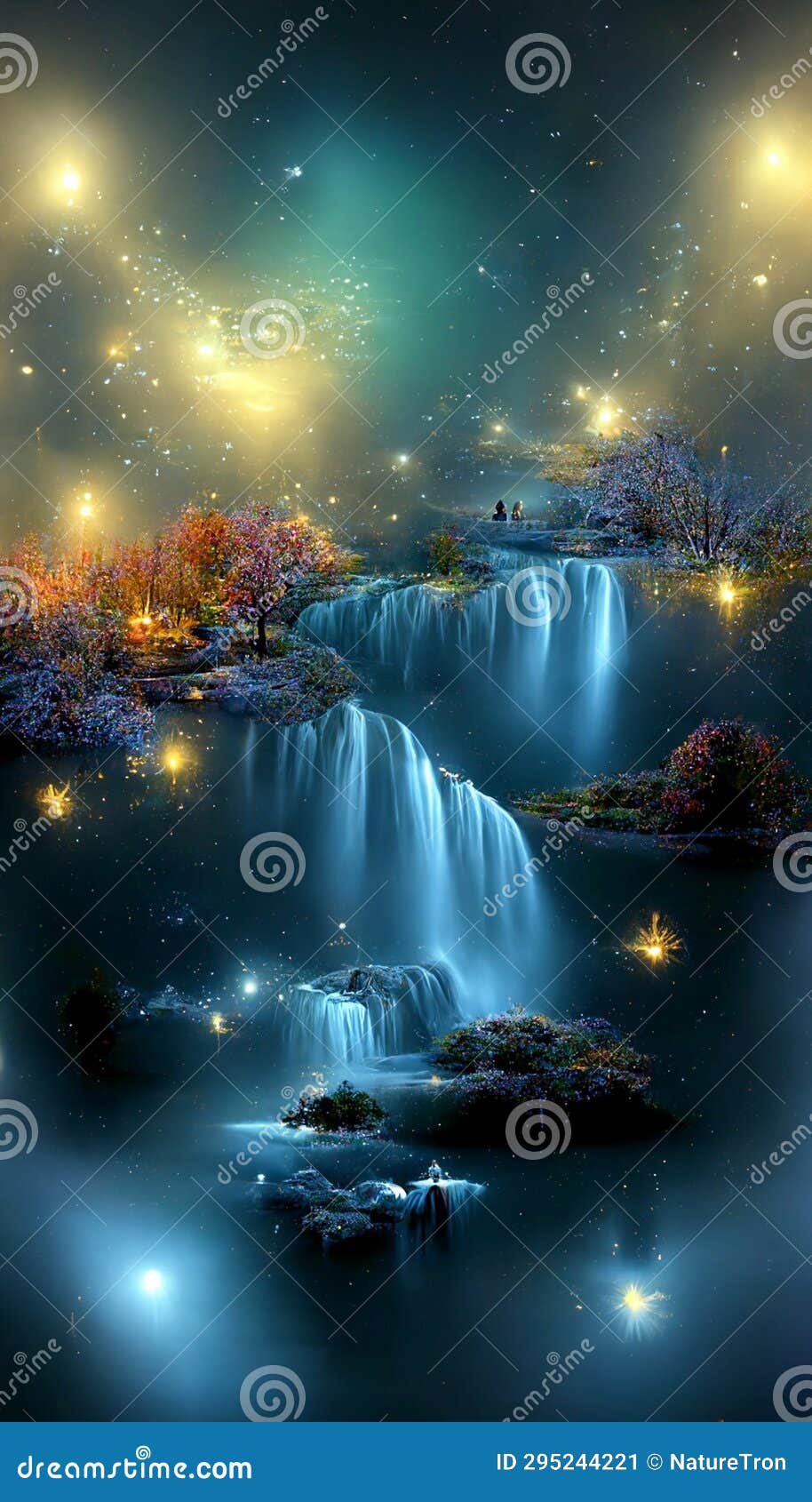 Waterfall in the Night Sky Waterfall in the Night Generative AI Stock ...