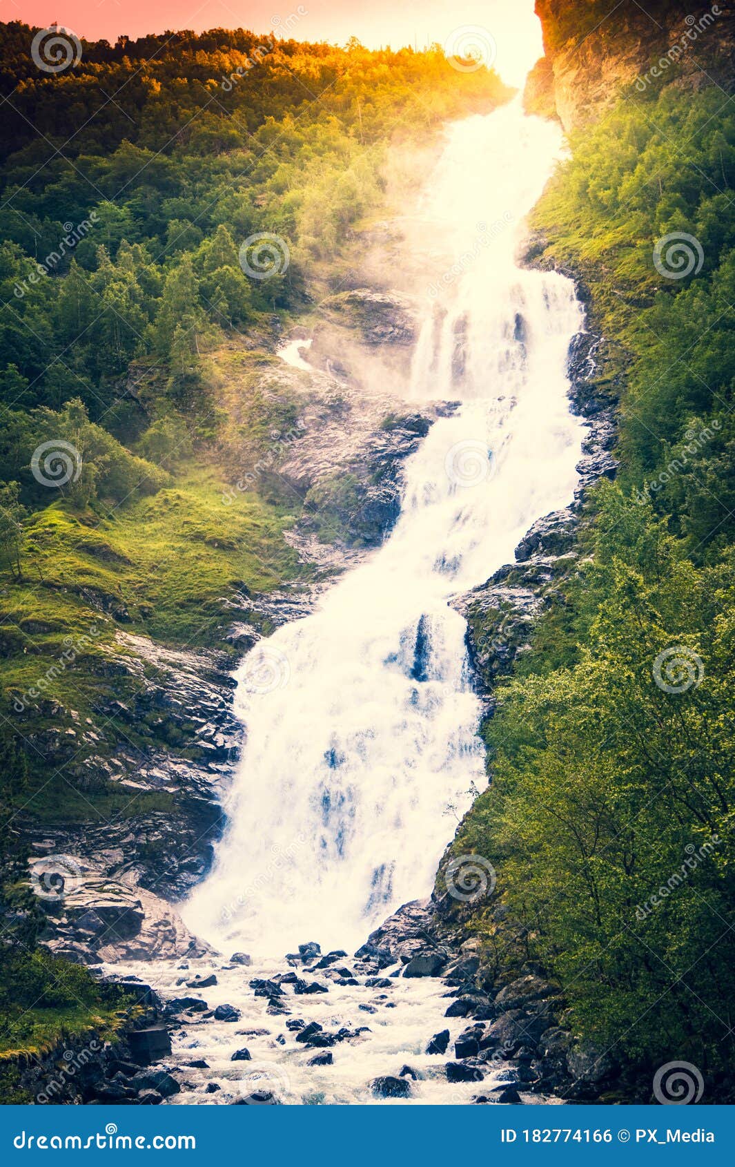 Waterfall and Stream in Mountains - Norway, Scandinavia Stock Photo ...