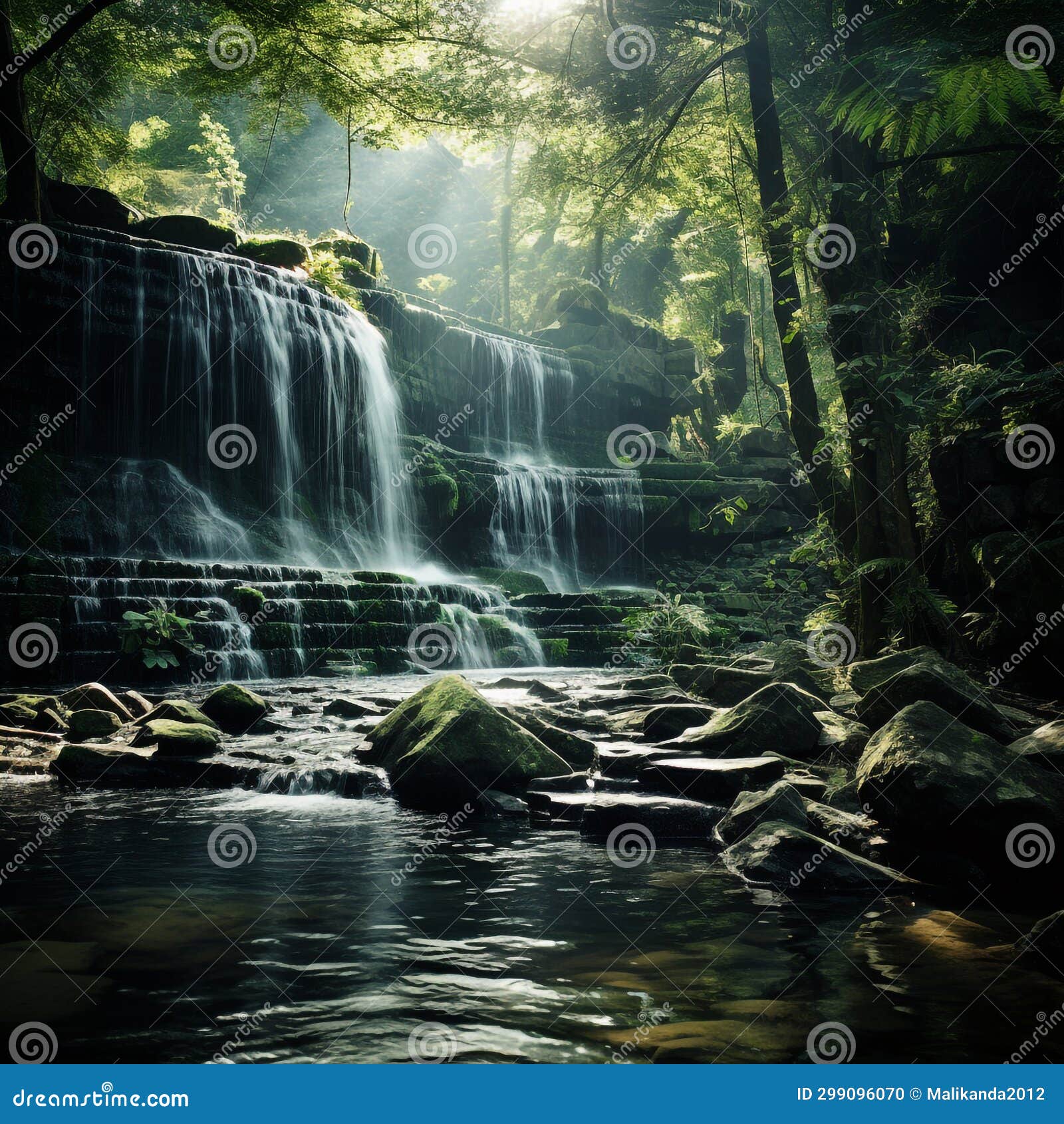 Waterfall oasis stock illustration. Illustration of beautiful - 299096070
