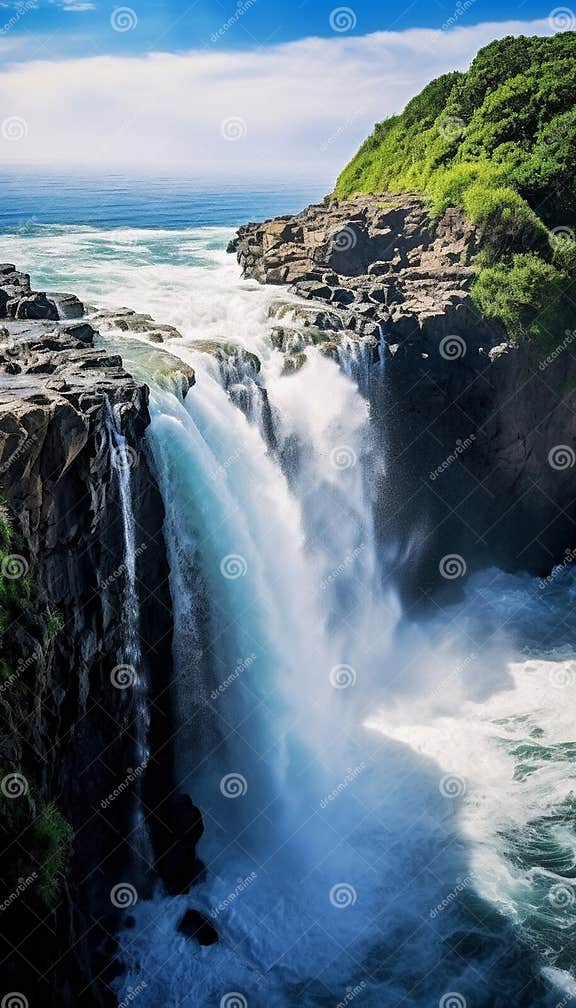 The Waterfall at the Ocean the Image of a Magnificent _008 Stock ...