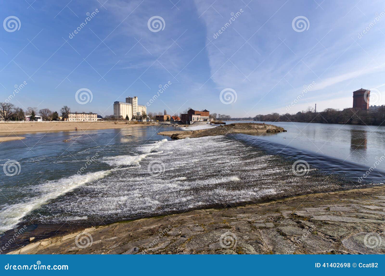 Waterfall on Odra River in Brzeg, Poland Stock Photo - Image of white ...