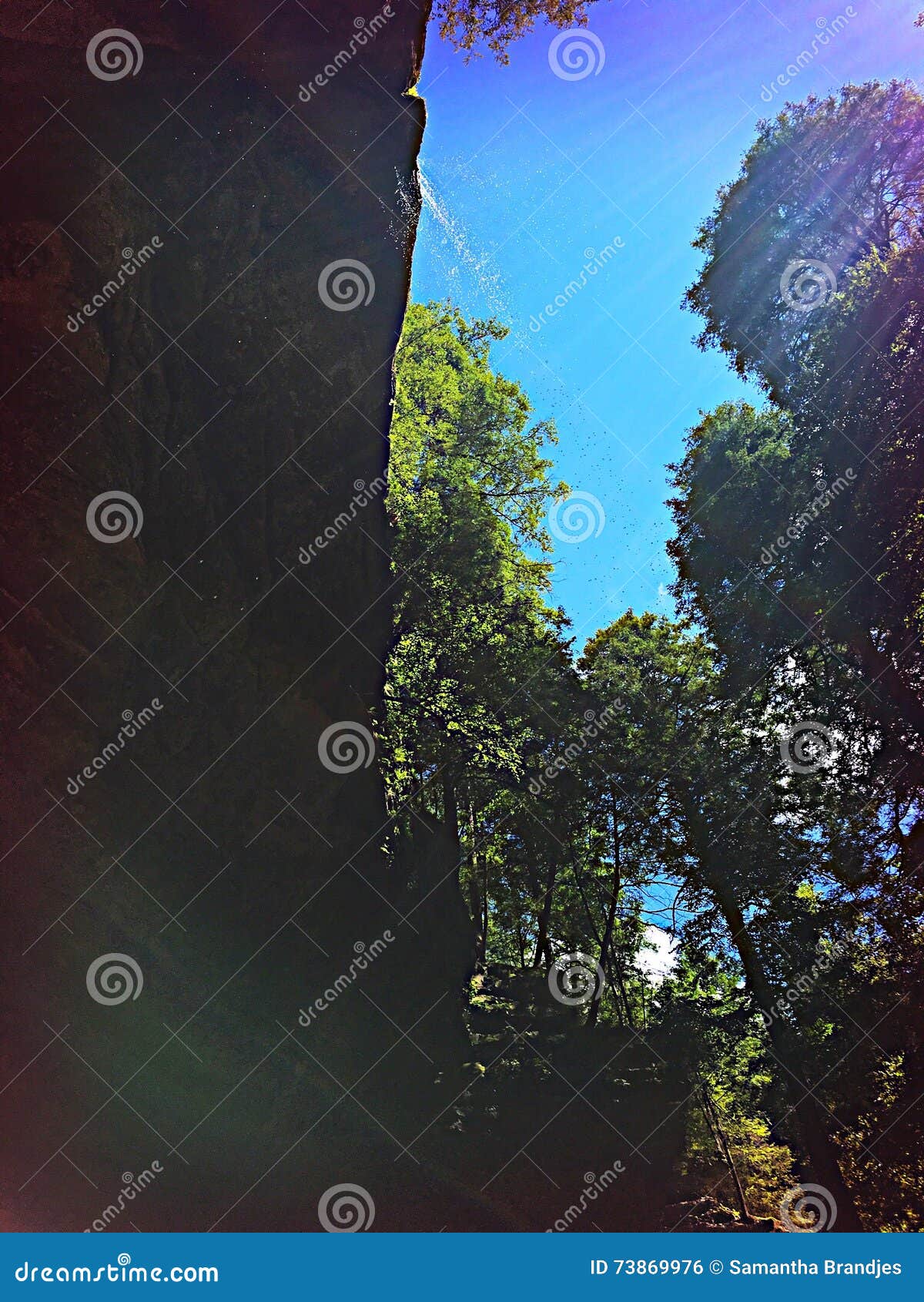 Waterfall off of cliff stock photo. Image of adventures - 73869976