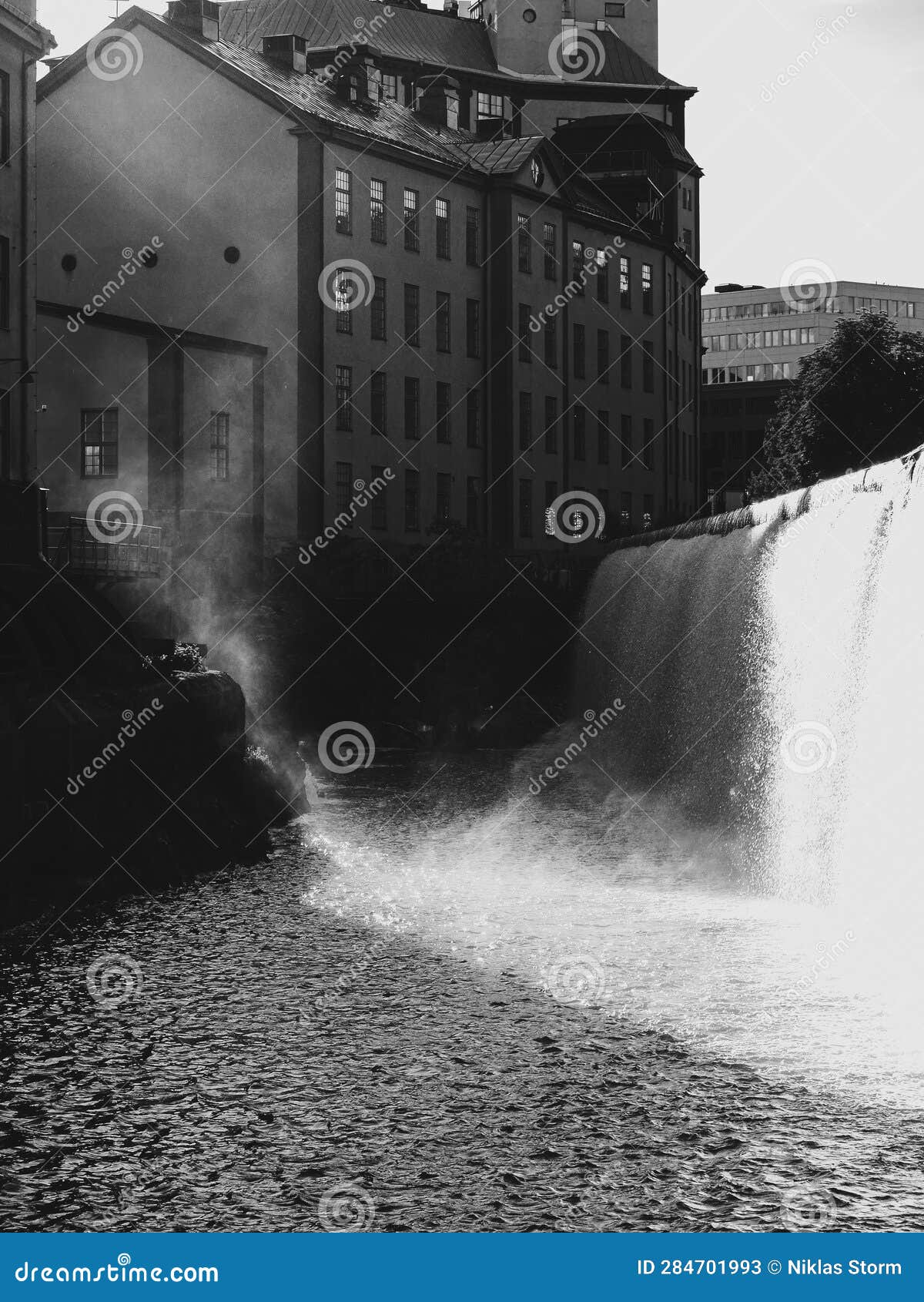 A Waterfall at Old Industrial Buildings Stock Image - Image of rain ...