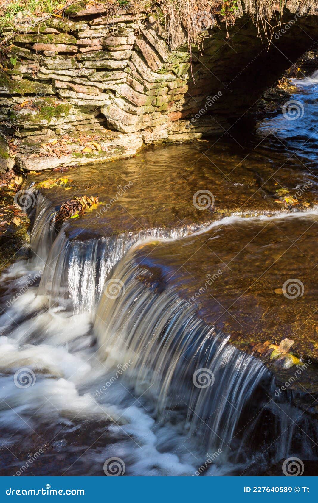 Waterfall at an Old Stone Bridge Stock Image - Image of brook, country ...