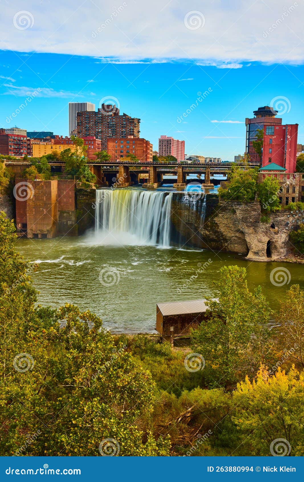 Waterfall Over Cliffs Right Inside City of Rochester in Early Fall ...