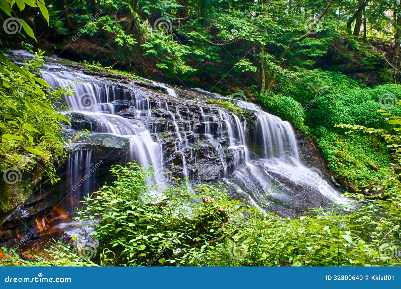 Waterfall Over Rock in Forest Stock Photo - Image of green, paradise ...