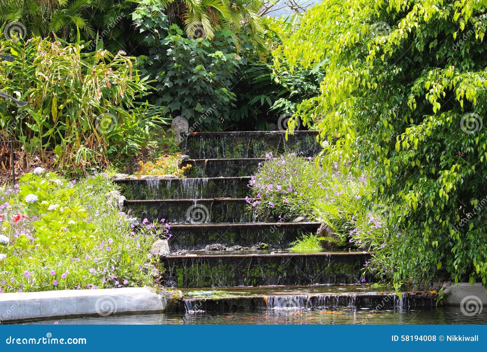 Waterfall Over Steps in a Garden Stock Photo - Image of botanical ...